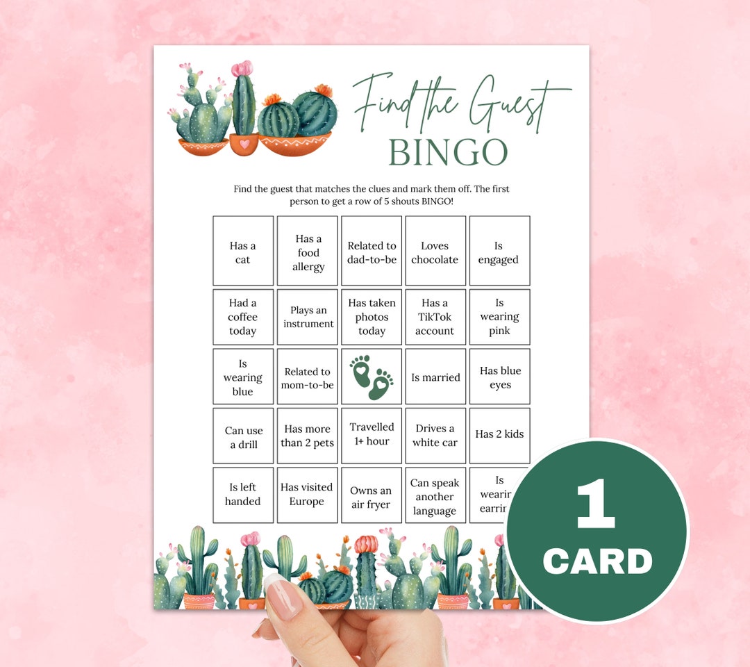 Cactus Baby Shower Bingo Game Printable, Find the Guest Bingo Card ...