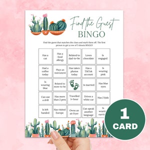 Cactus Baby Shower Bingo Game Printable, Find the Guest Bingo Card ...