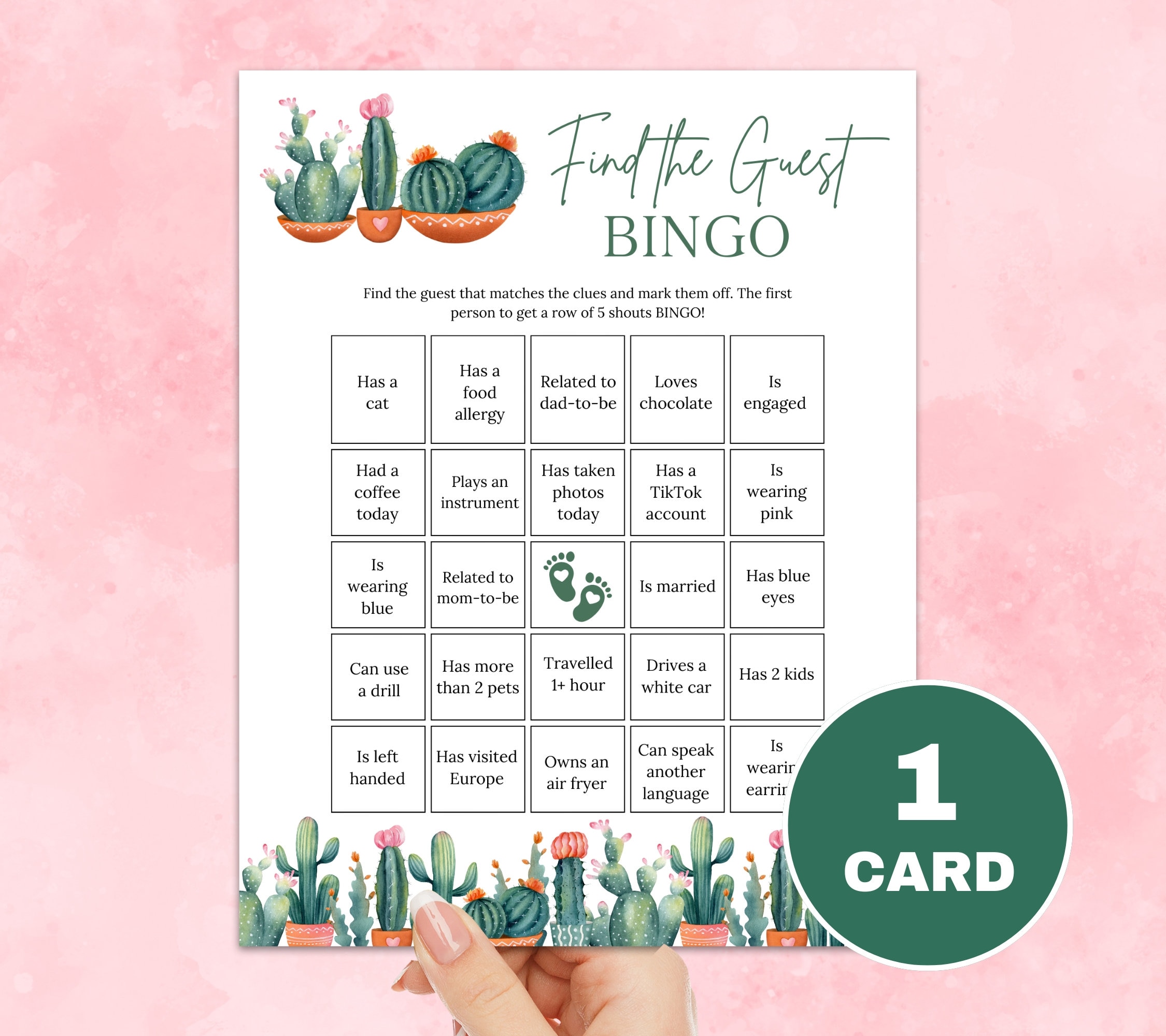 Cactus Baby Shower Bingo Game Printable, Find the Guest Bingo Card ...