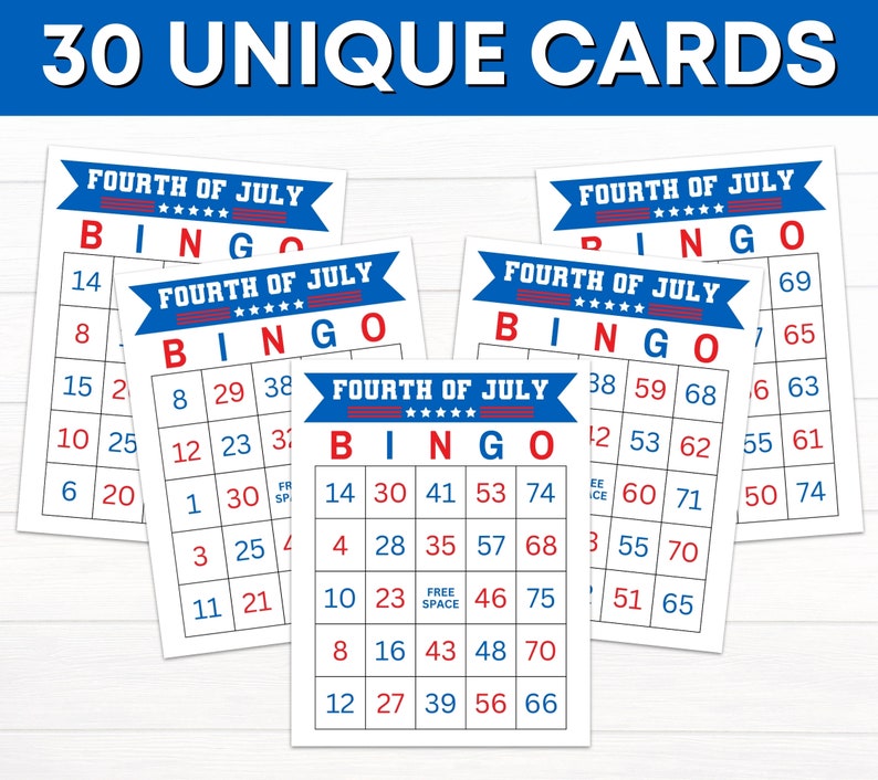 30 Fourth of July Bingo Cards Printable Game, 4th of July USA ...