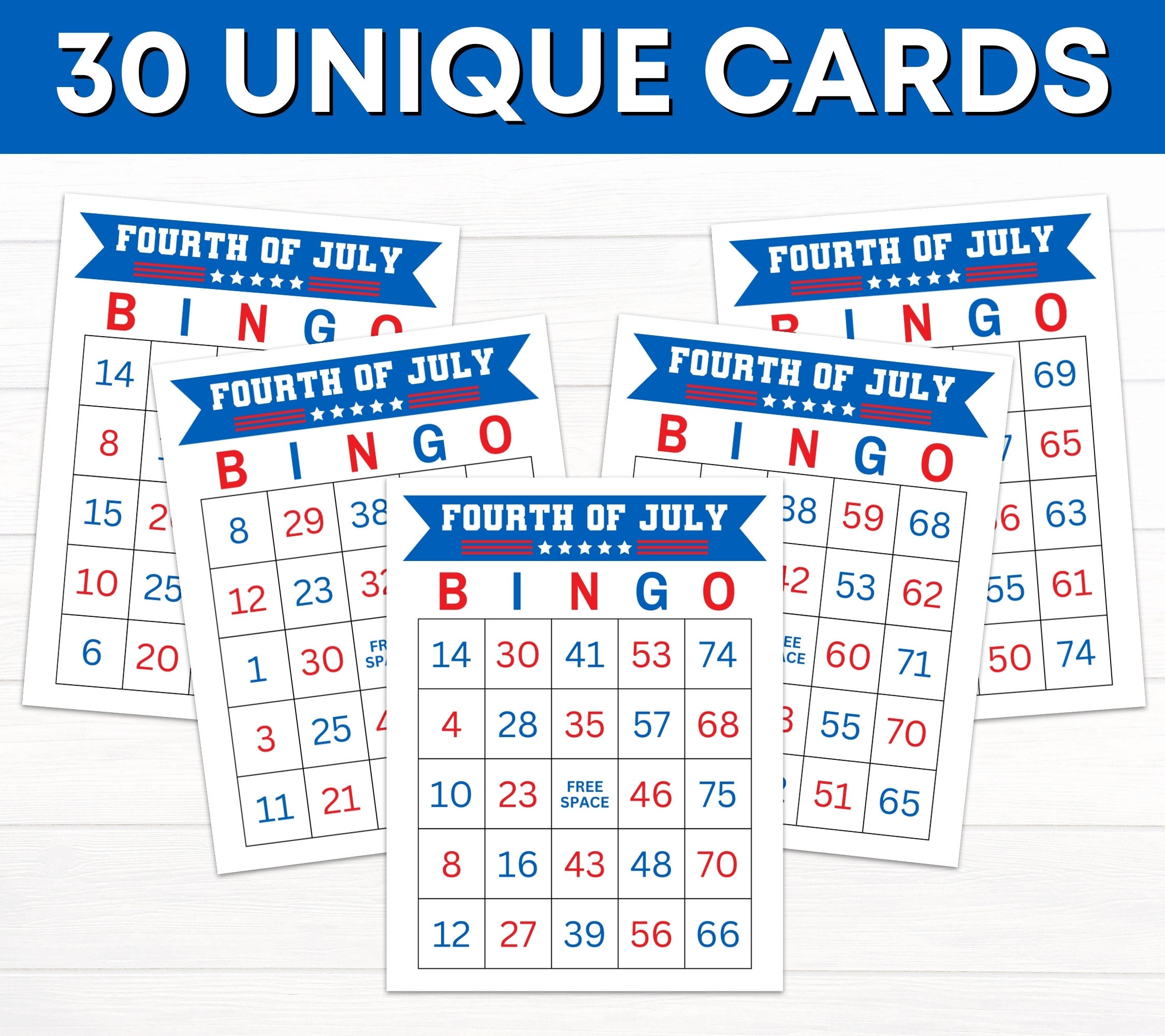 30 Fourth of July Bingo Cards Printable Game, 4th of July USA ...