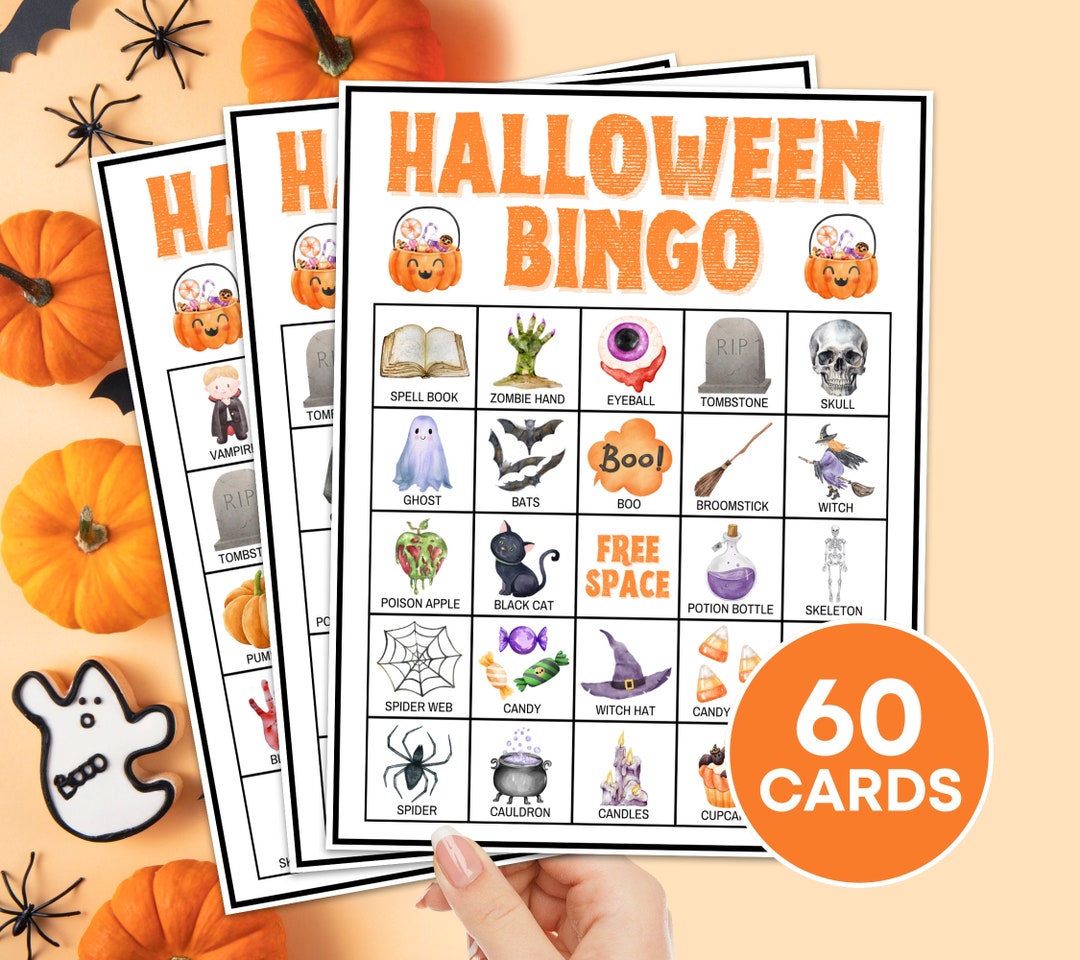 60 Halloween Bingo Cards Printable Game,halloween Fall Bingo Boards ...