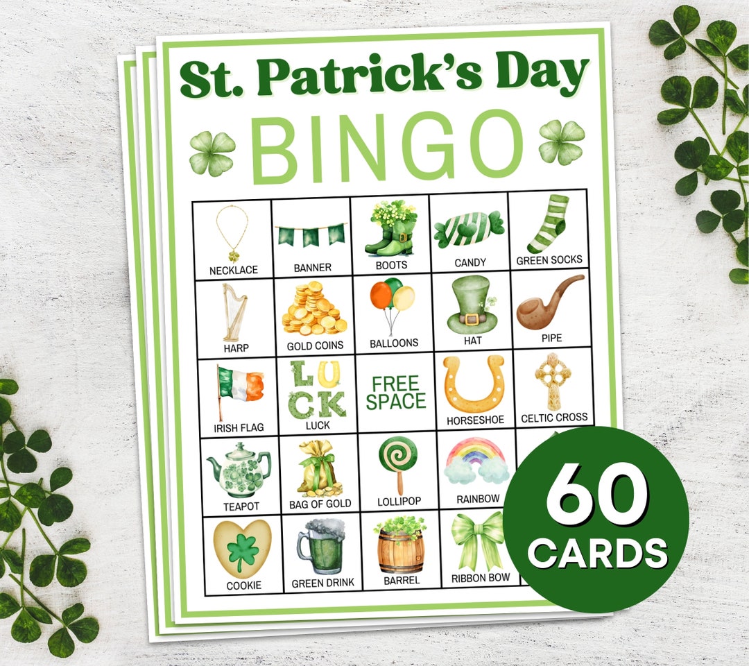 60 St Patricks Day Bingo Cards Game Printable, St Patrick Bingo Boards ...