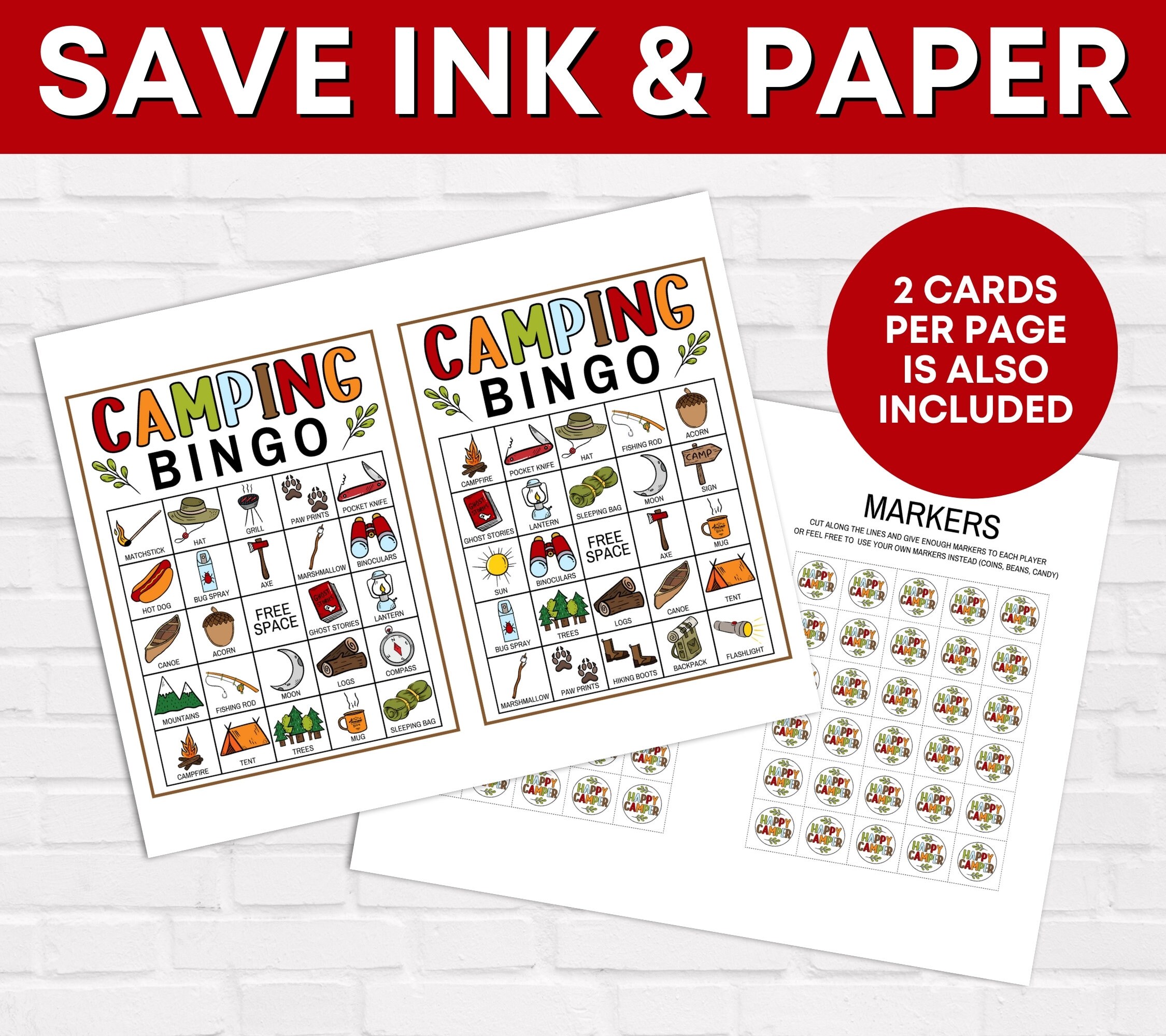 30 Camping Bingo Cards Printable Game, Camping Party Bingo Game ...