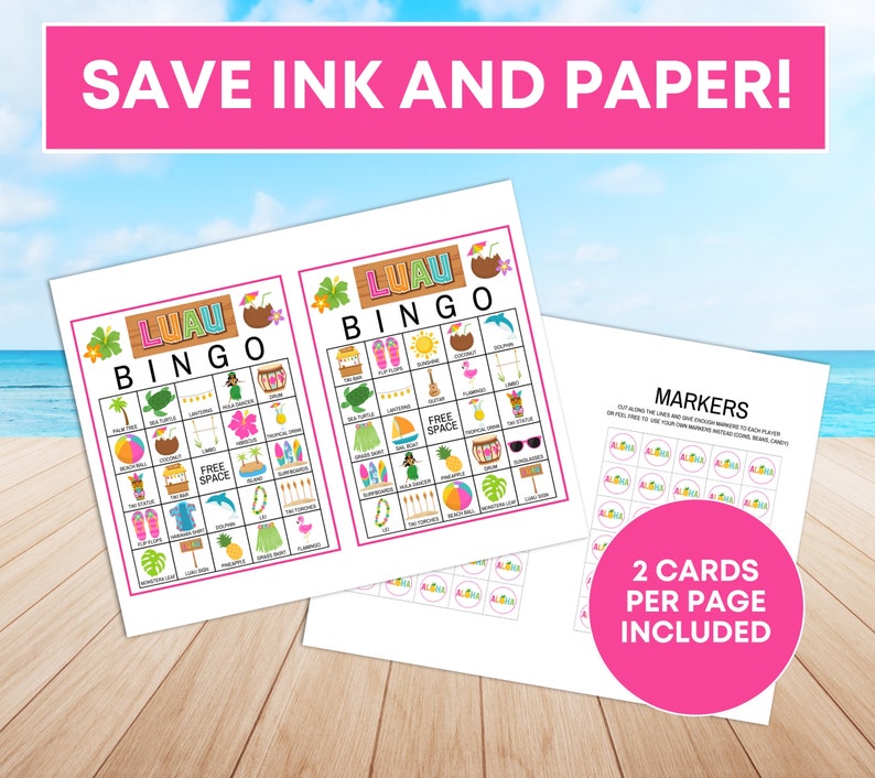 60 Luau Bingo Cards Printable Game, Aloha Hawaiian Birthday Party Bingo ...