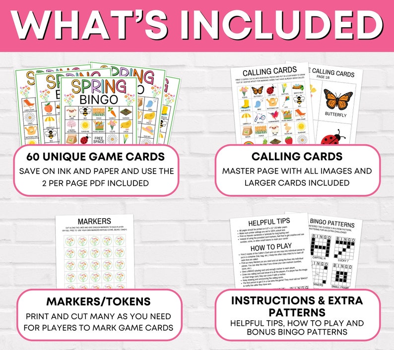 60 Spring Bingo Cards Printable Game, Spring Bingo Kids Classroom ...