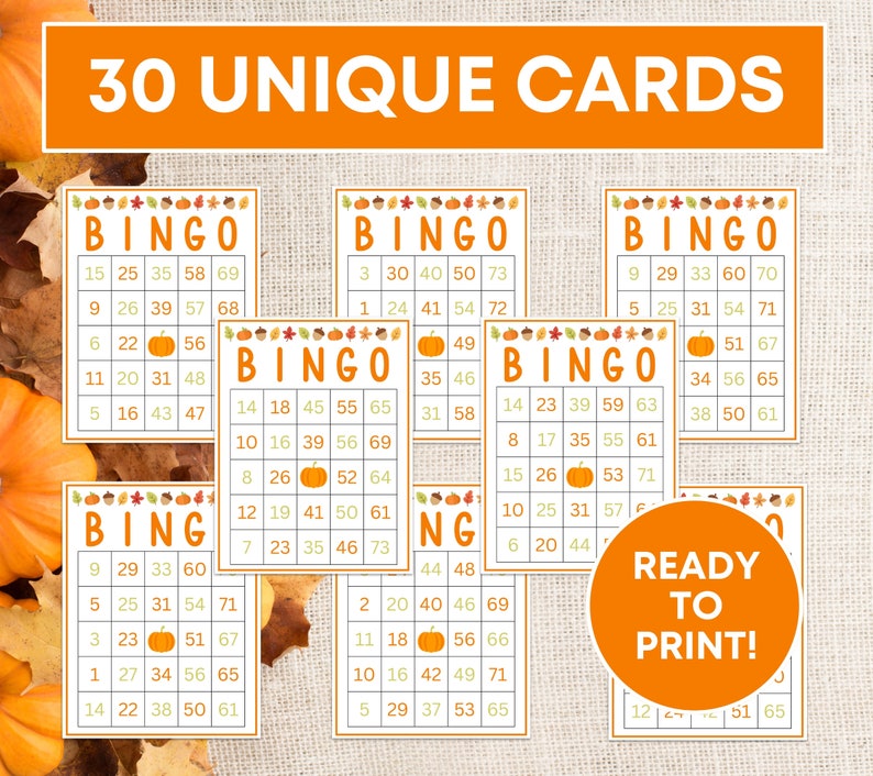 30 Fall Bingo Cards Printable Game, Fall Autumn Bingo Boards, Fall ...
