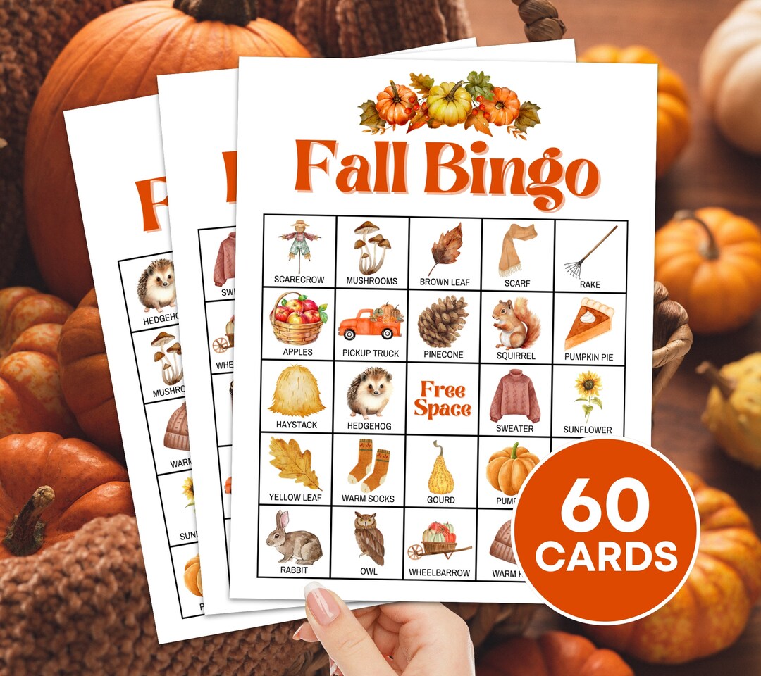 60 Fall Bingo Cards Printable Game, Fall Autumn Bingo Boards, Fall ...