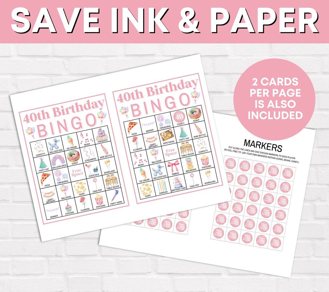 90 40th Birthday Bingo Cards Printable Game, 40th Birthday Party Bingo ...