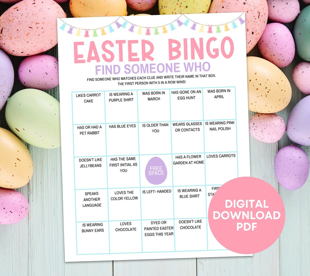 Easter Bingo Find Someone Who Game, Easter Party Mingle Icebreaker Find ...
