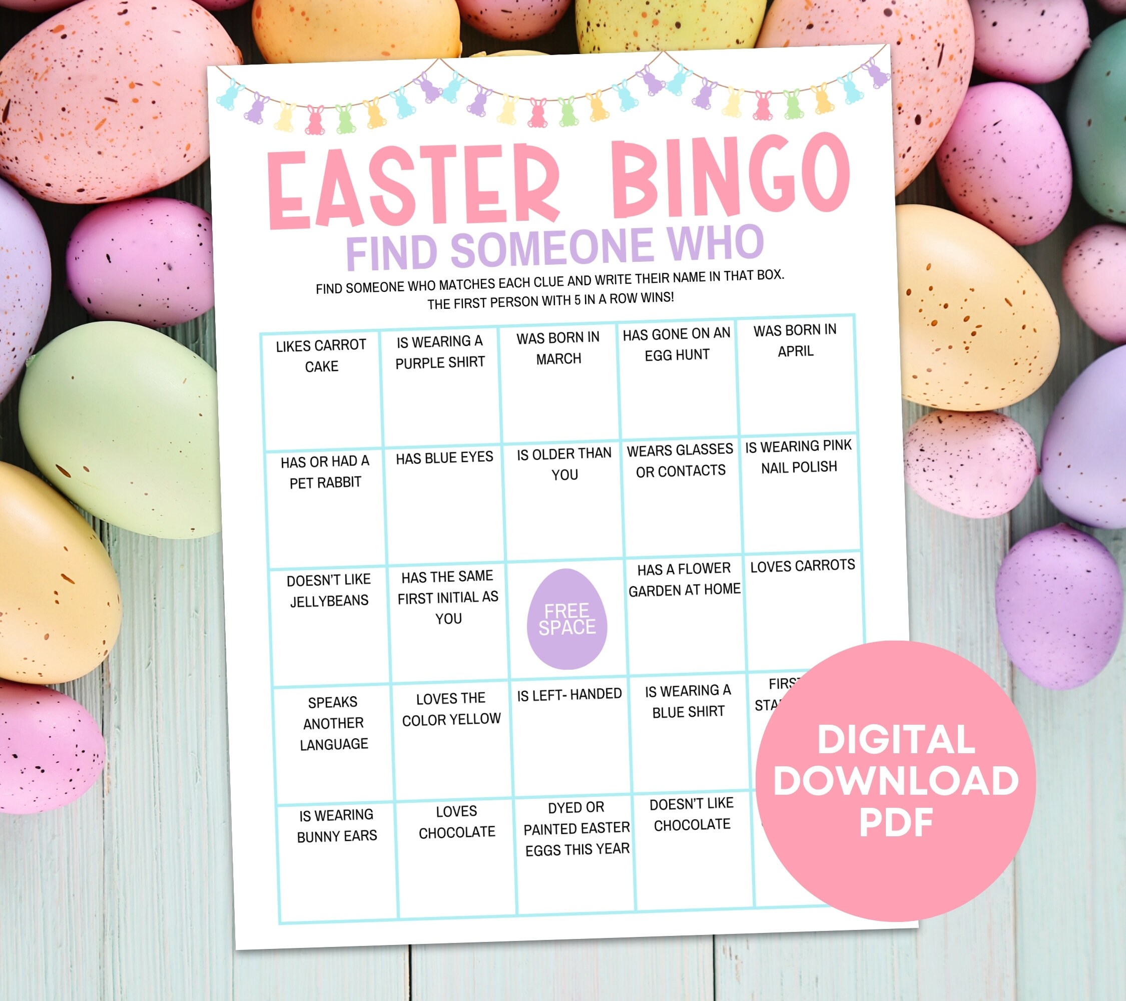 Easter Bingo Find Someone Who Game, Easter Party Mingle Icebreaker Find ...