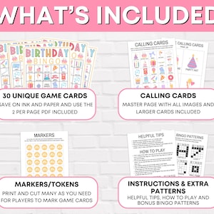 30 Birthday Bingo Cards Printable Game, Pastel Kids Birthday Bingo ...