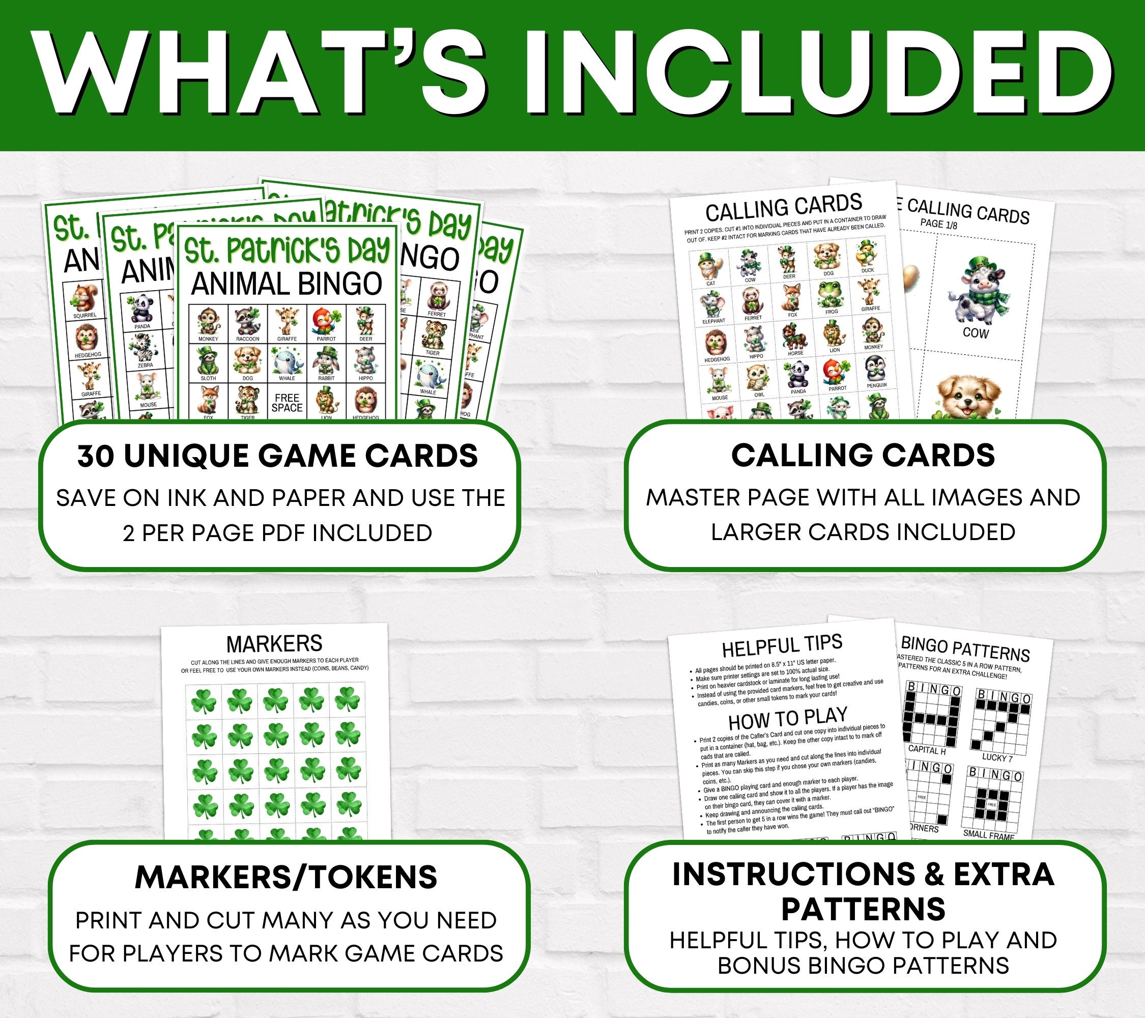 30 St Patricks Day Animal Bingo Cards Game Printable, St Patricks ...