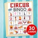 30 Circus Bingo Cards Printable Game, Circus Party Bingo Game Boards ...