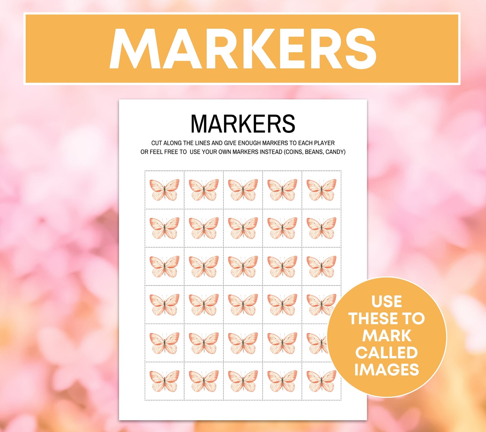 60 Butterflies Baby Shower Bingo Cards Printable Game, Baby Butterfly ...