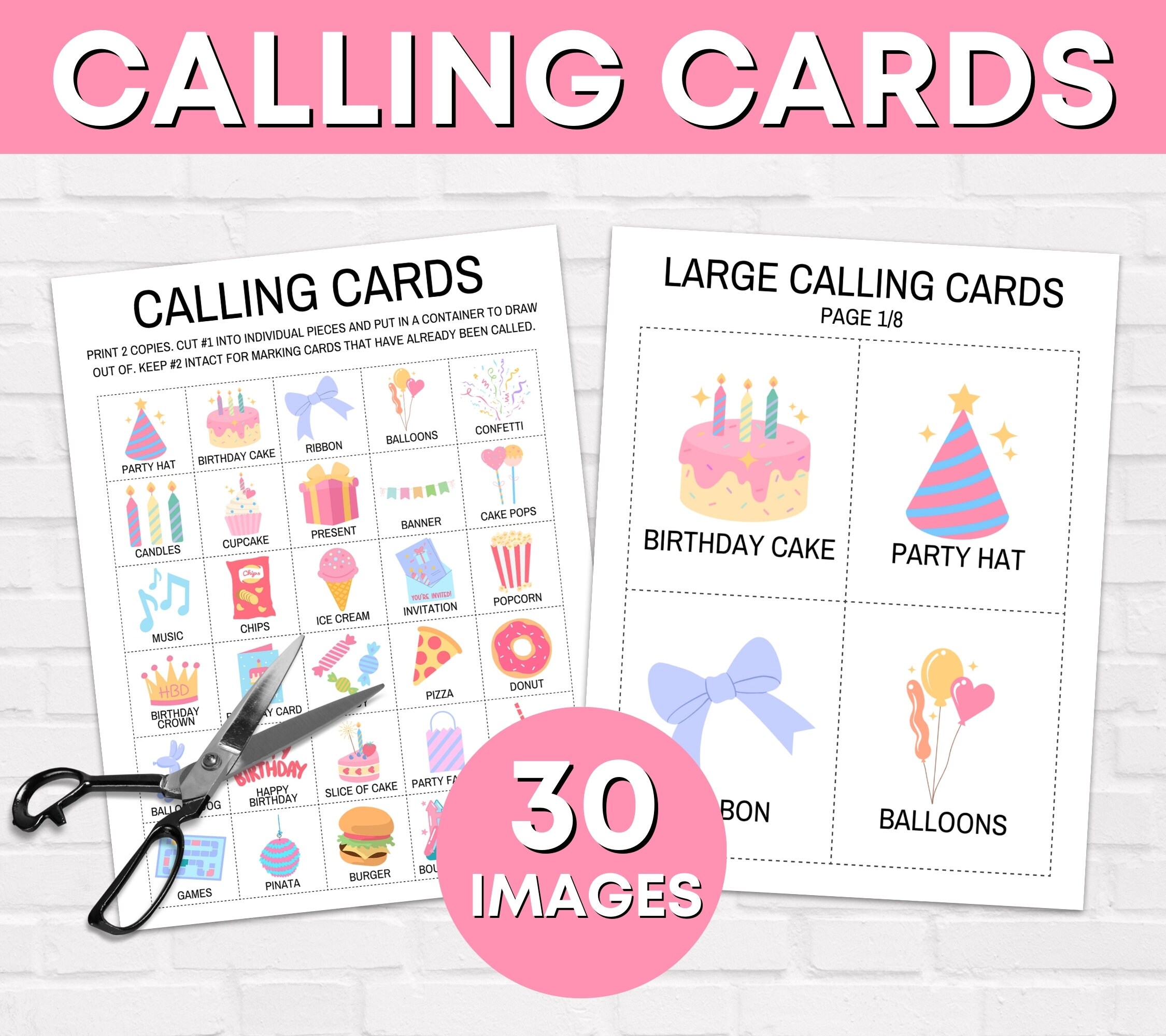 30 Birthday Bingo Cards Printable Game, Pastel Kids Birthday Bingo ...