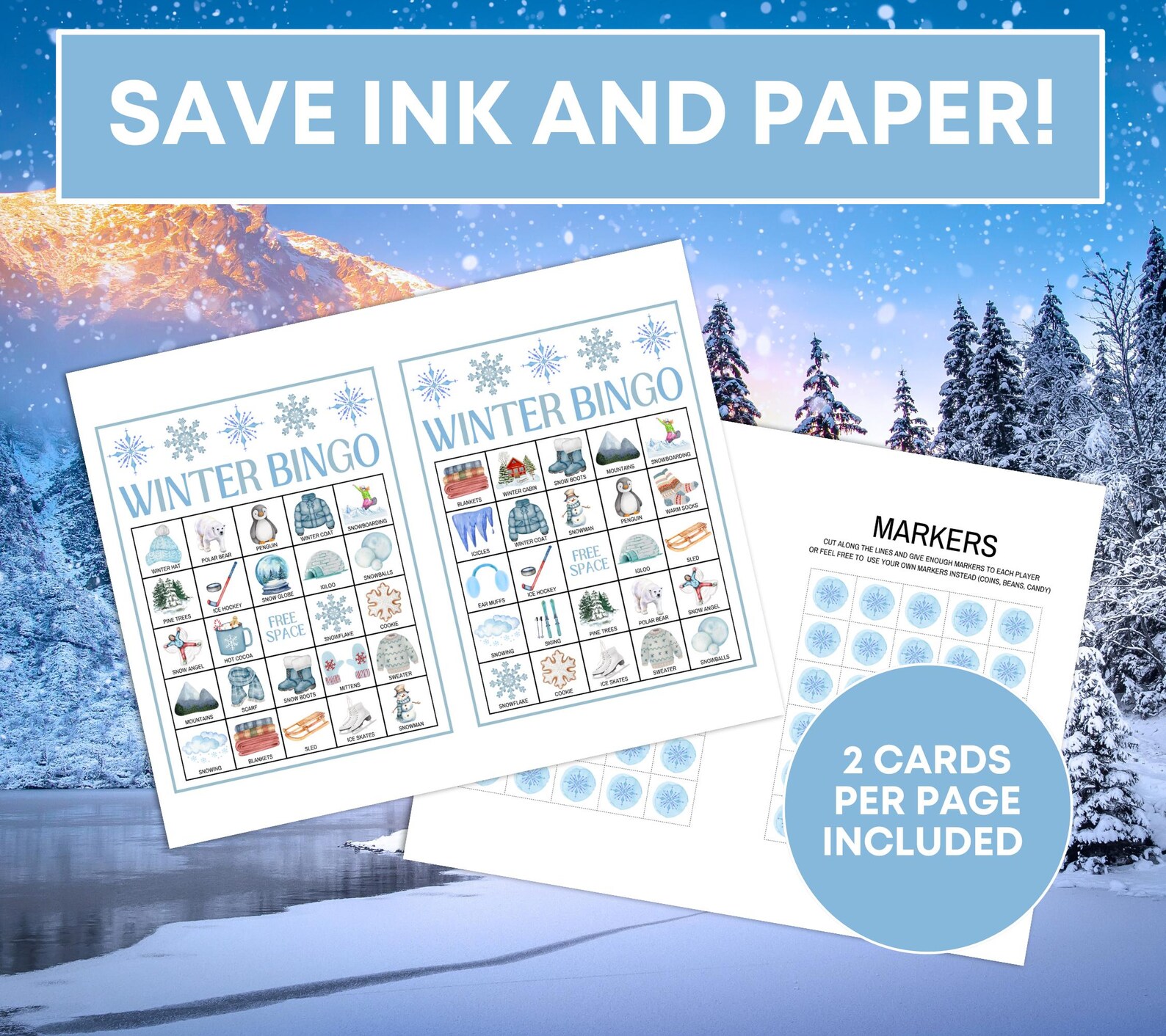 30 Winter Bingo Cards Printable Game,winter Bingo Board Activity for ...