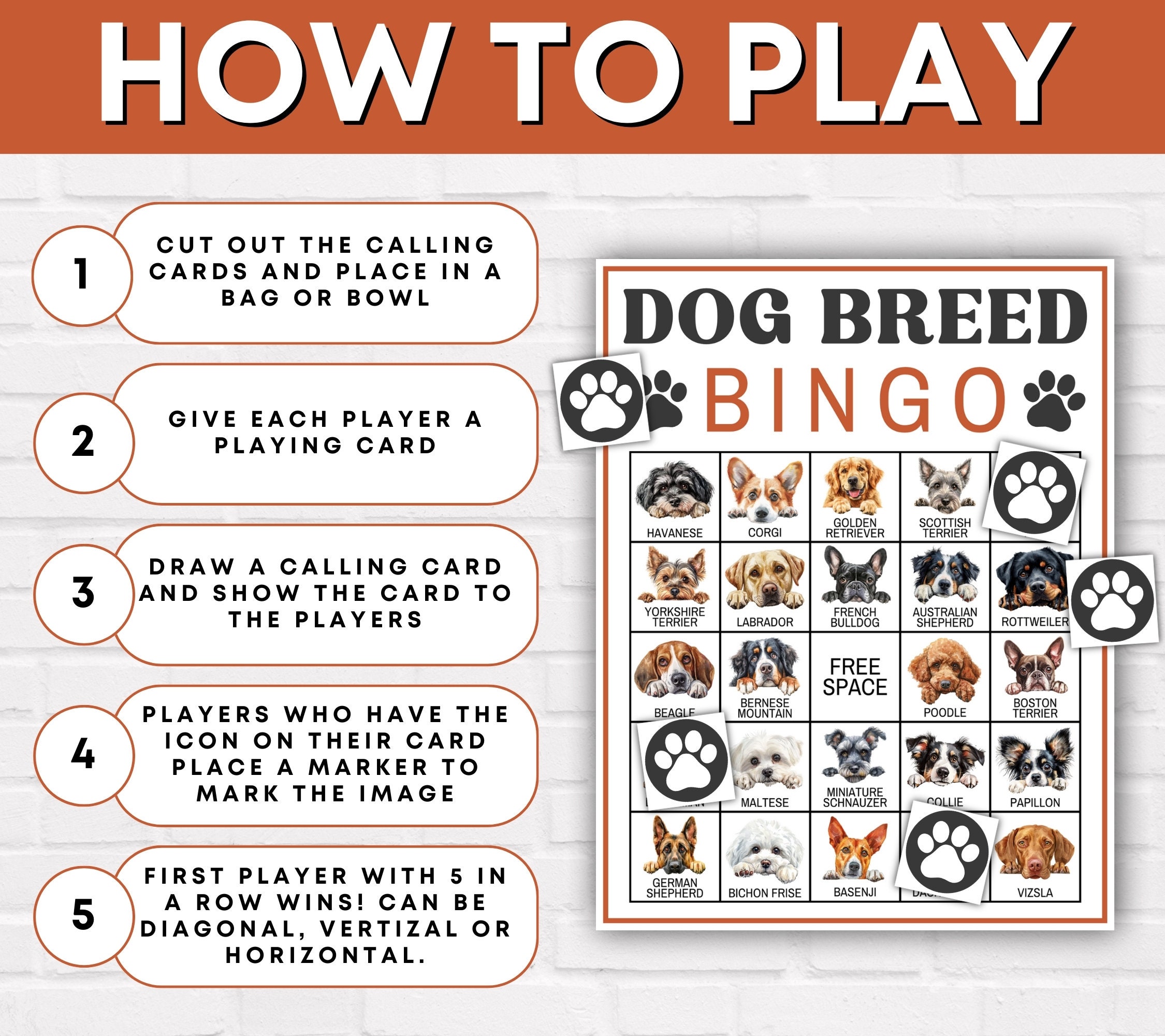 30 Dog Breed Bingo Cards Printable Game, Dog Bingo Cards Game, Dog ...