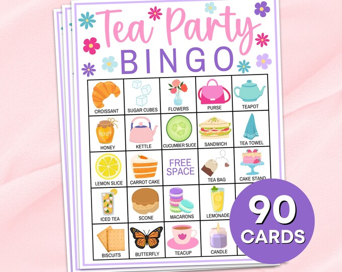 120 Tea Party Bingo Cards Printable Game, Tea Party Bridal Shower Bingo ...