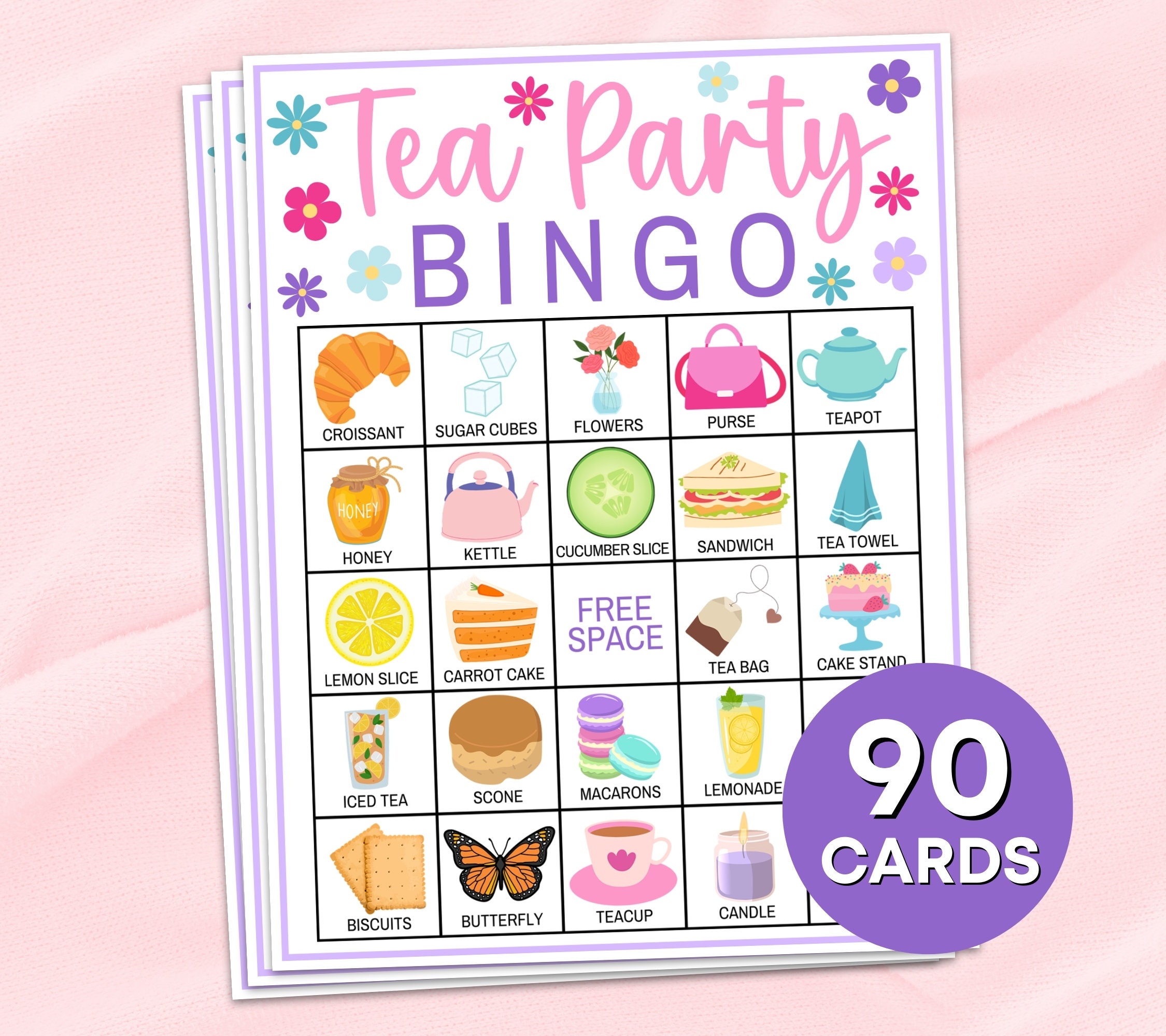 90 Tea Party Bingo Cards Printable Game, Tea Party Bridal Shower Bingo ...