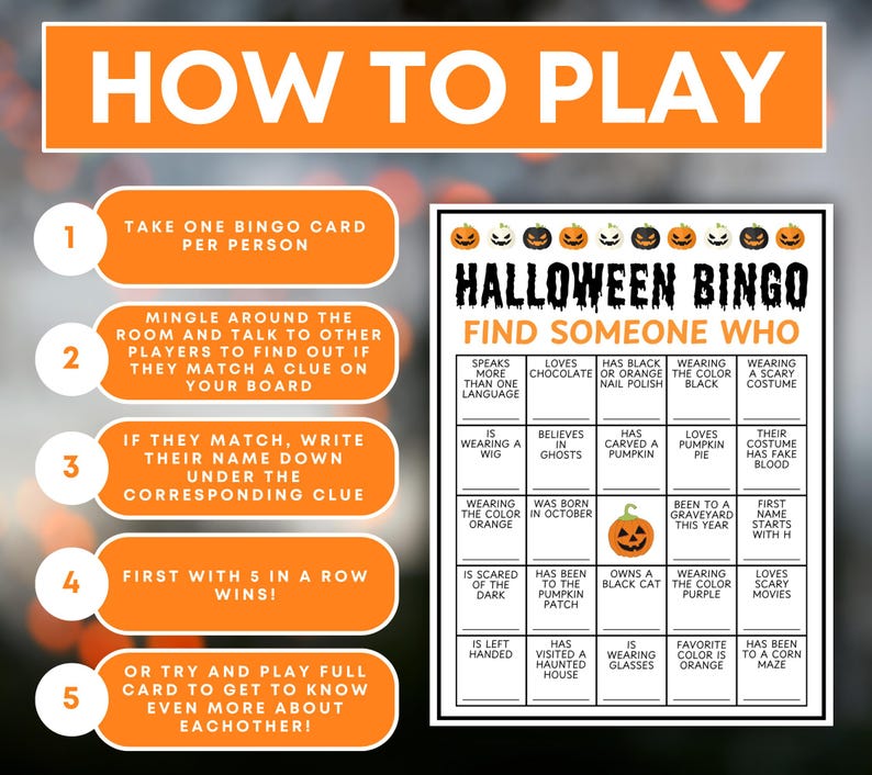 60 Halloween Mingle Bingo Cards Printable Game, Halloween Fall Find ...