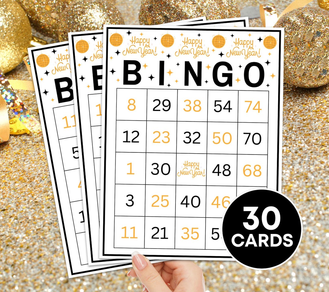 30 New Years Eve Bingo Cards Printable Game, New Years Bingo Party Game ...