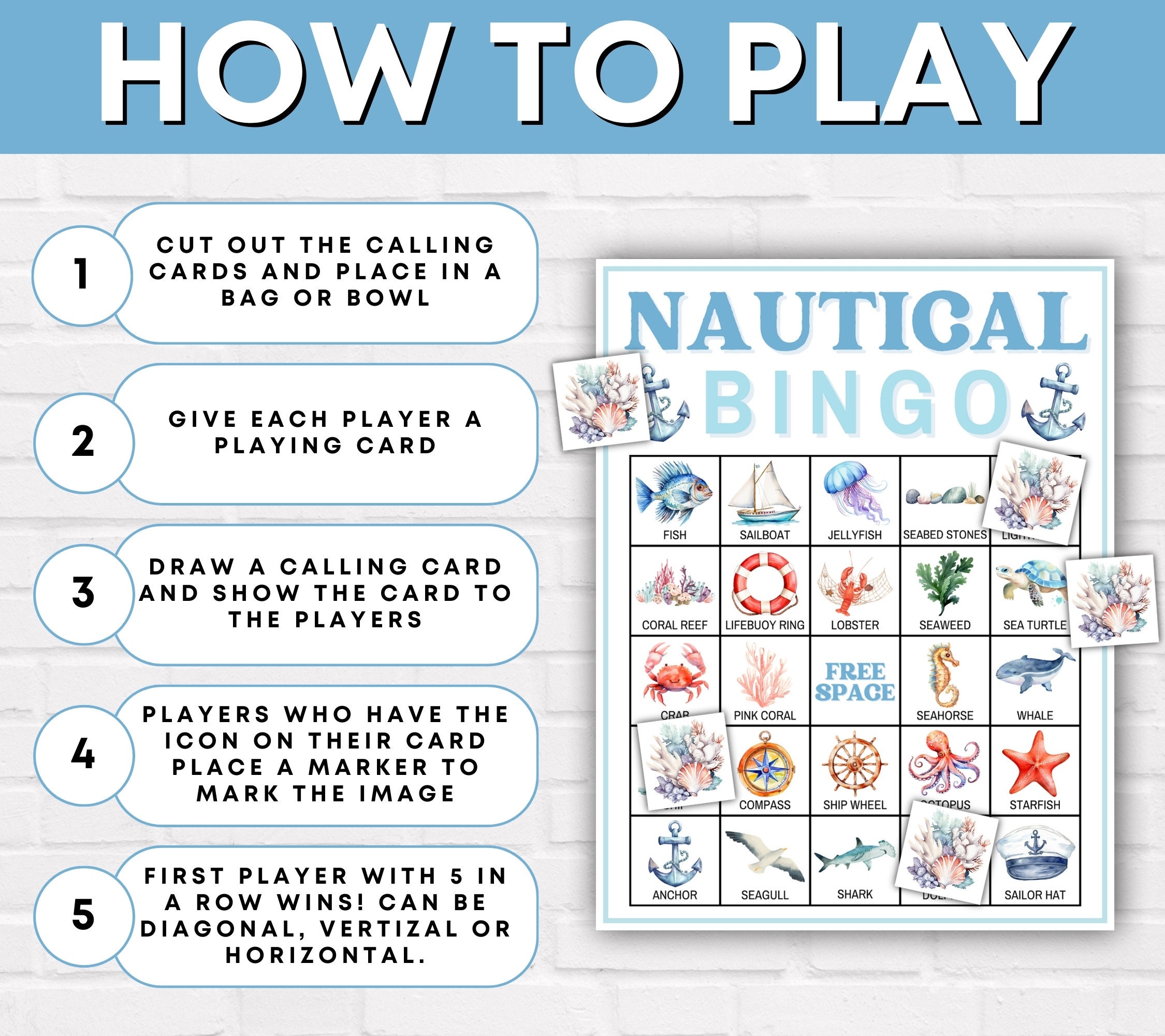 90 Nautical Bingo Cards Printable Game, Ocean Nautical Birthday Party ...