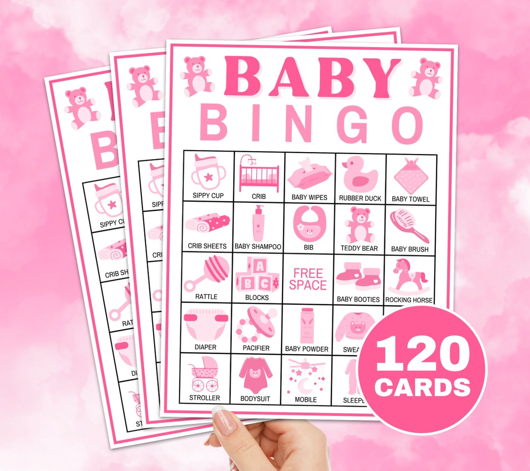120 Baby Bingo Cards Printable Game, Baby Girl Shower Bingo Game Boards ...