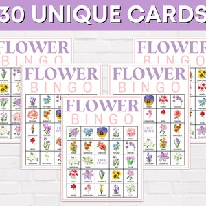 30 Flower Bingo Cards Printable Game, Floral Spring Bingo Boards Kids ...