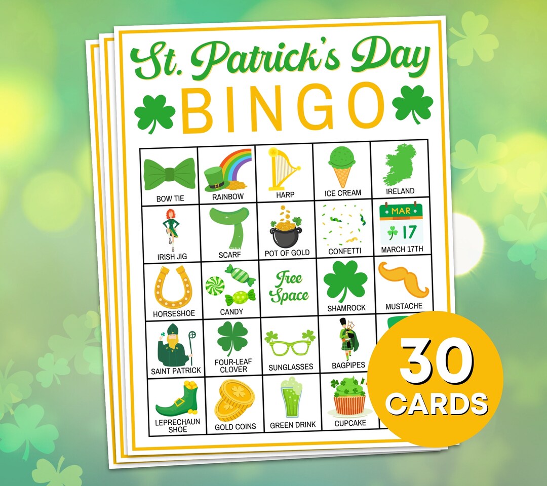 30 St Patricks Day Bingo Cards Game Printable, St Patrick Bingo Boards ...