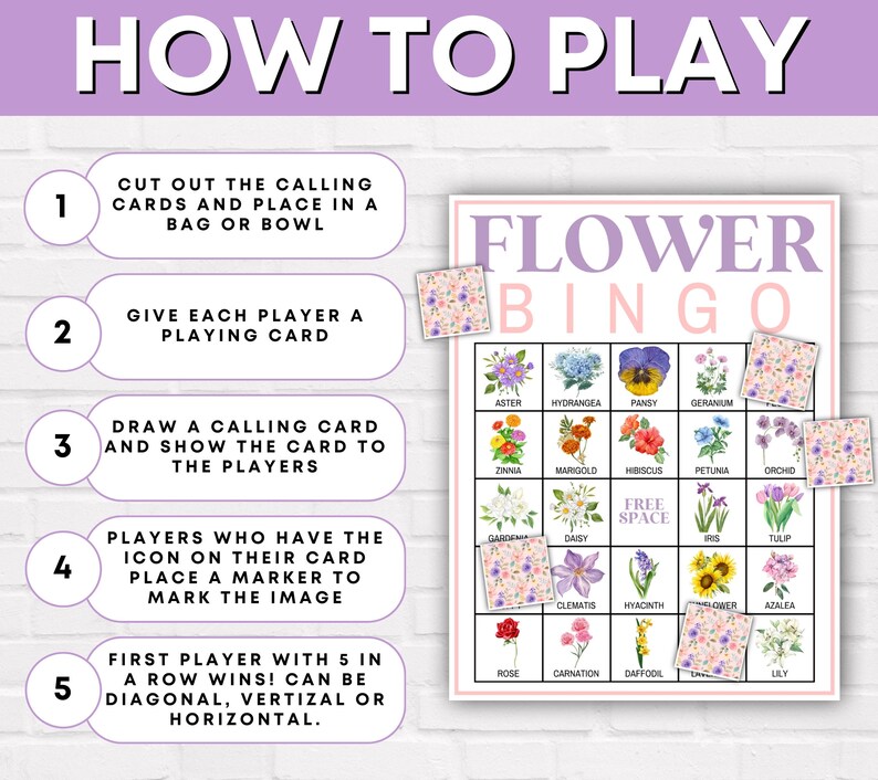 30 Flower Bingo Cards Printable Game, Floral Spring Bingo Boards Kids ...