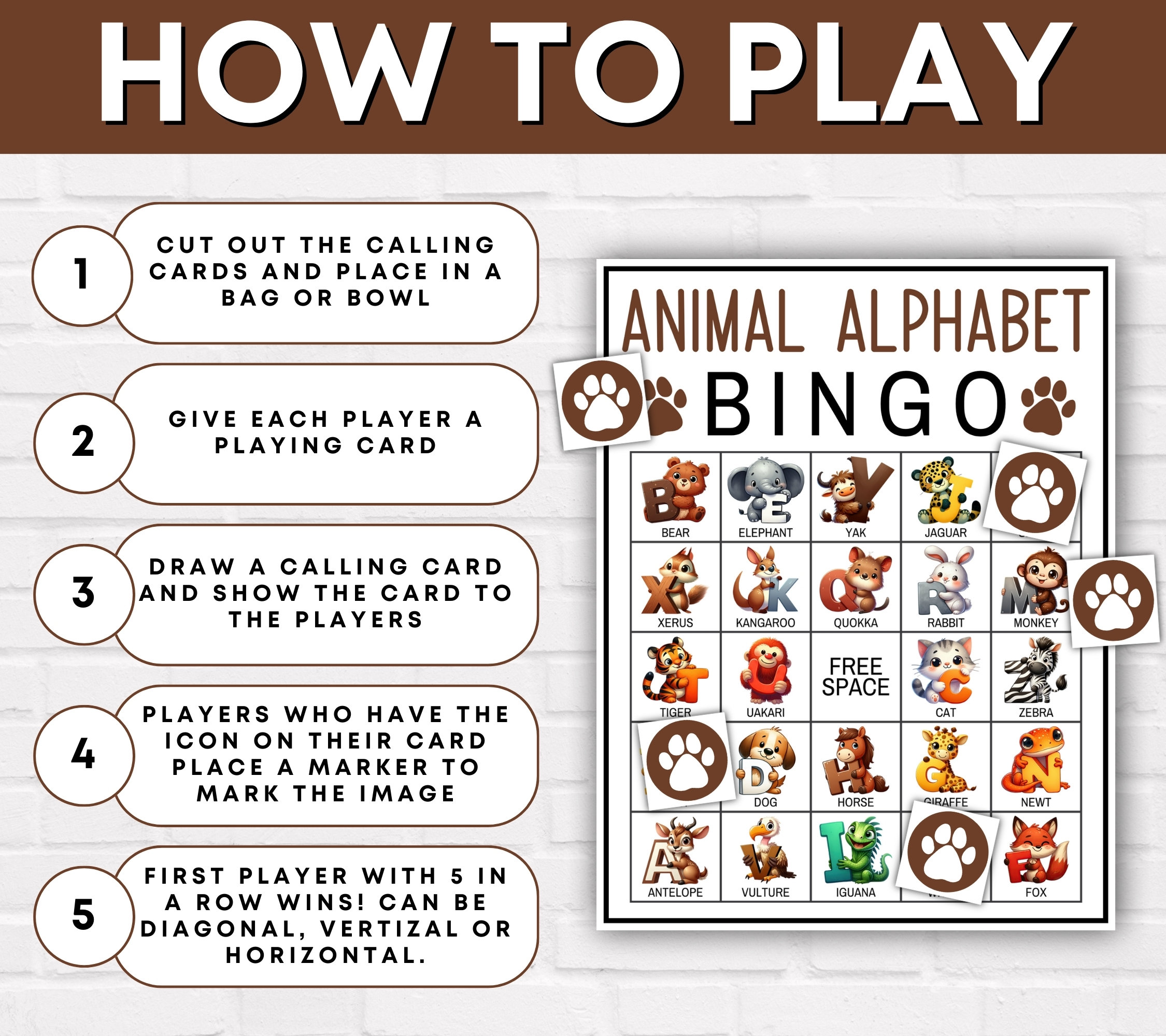 30 Animal Alphabet Bingo Cards Game, Animal Alphabet Bingo Boards for ...