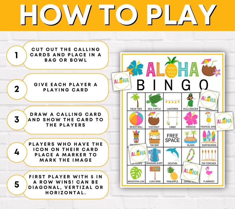 120 Aloha Bingo Cards Printable Game, Luau Hawaiian Birthday Party ...
