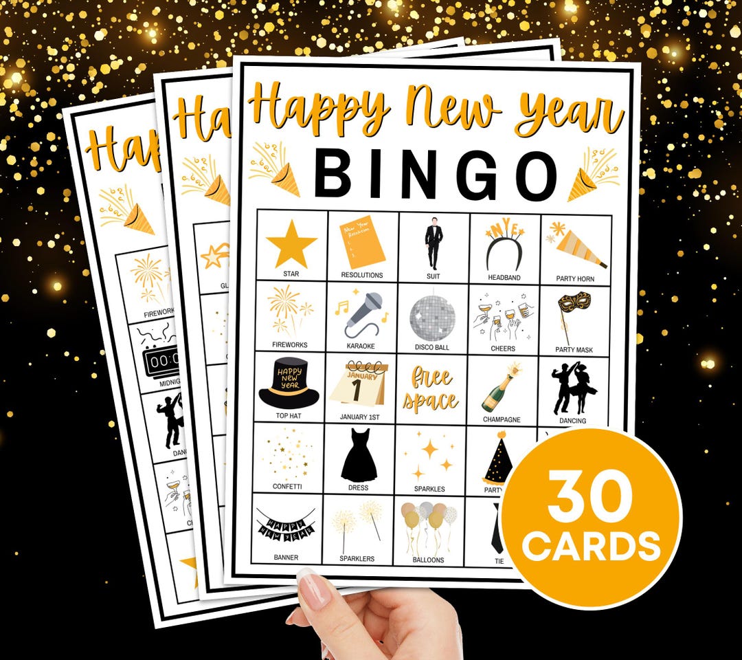 30 New Years Bingo Cards Printable Game, New Years Eve Bingo Boards ...