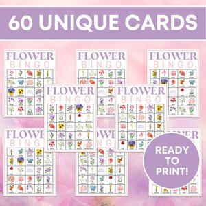 60 Flower Bingo Cards Printable Game, Floral Spring Bingo Boards Kids ...