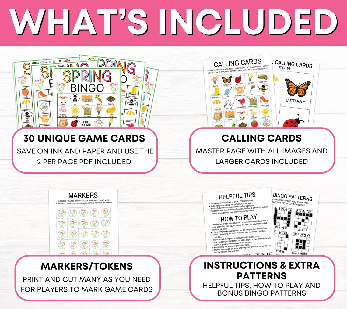 30 Spring Bingo Cards Printable Game, Spring Bingo Kids Classroom ...