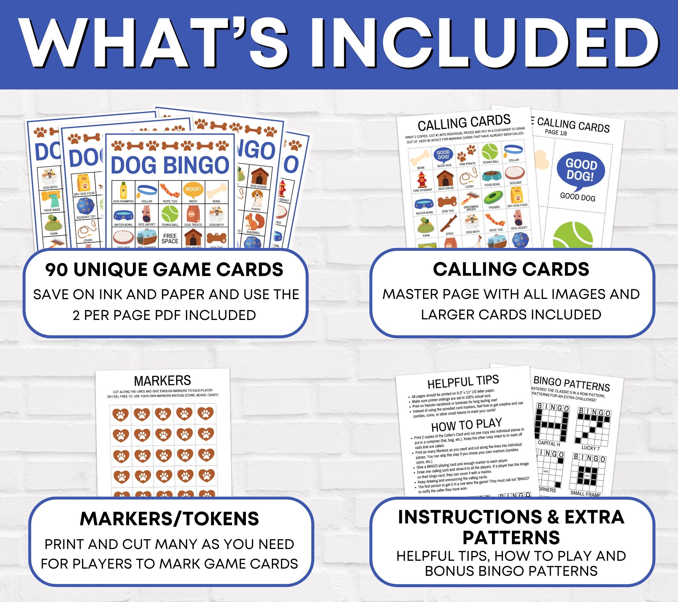 90 Dog Bingo Cards Printable Game, Puppy Dog Bingo Cards Game, Dog ...