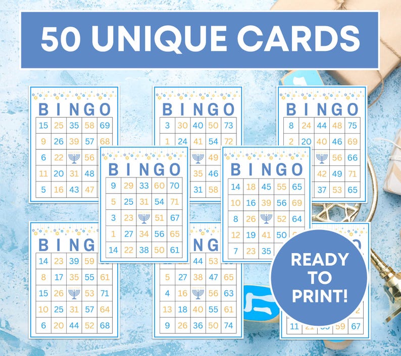50 Hanukkah Bingo Cards Printable Game, Hanukkah Party Bingo Boards ...