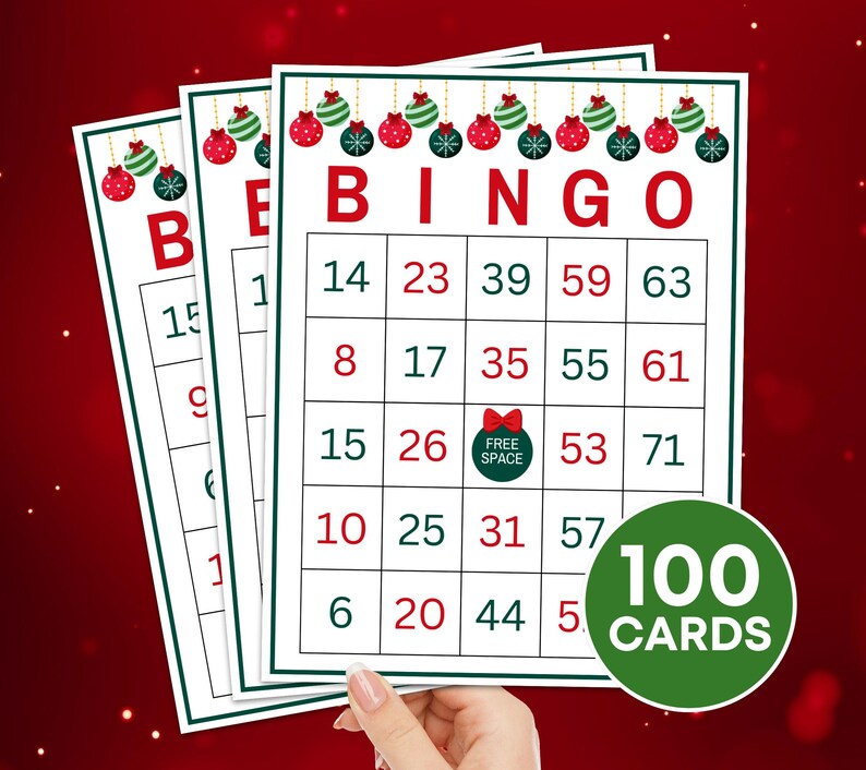 100 Christmas Bingo Card Printable Game,christmas Bingo Board Game for ...