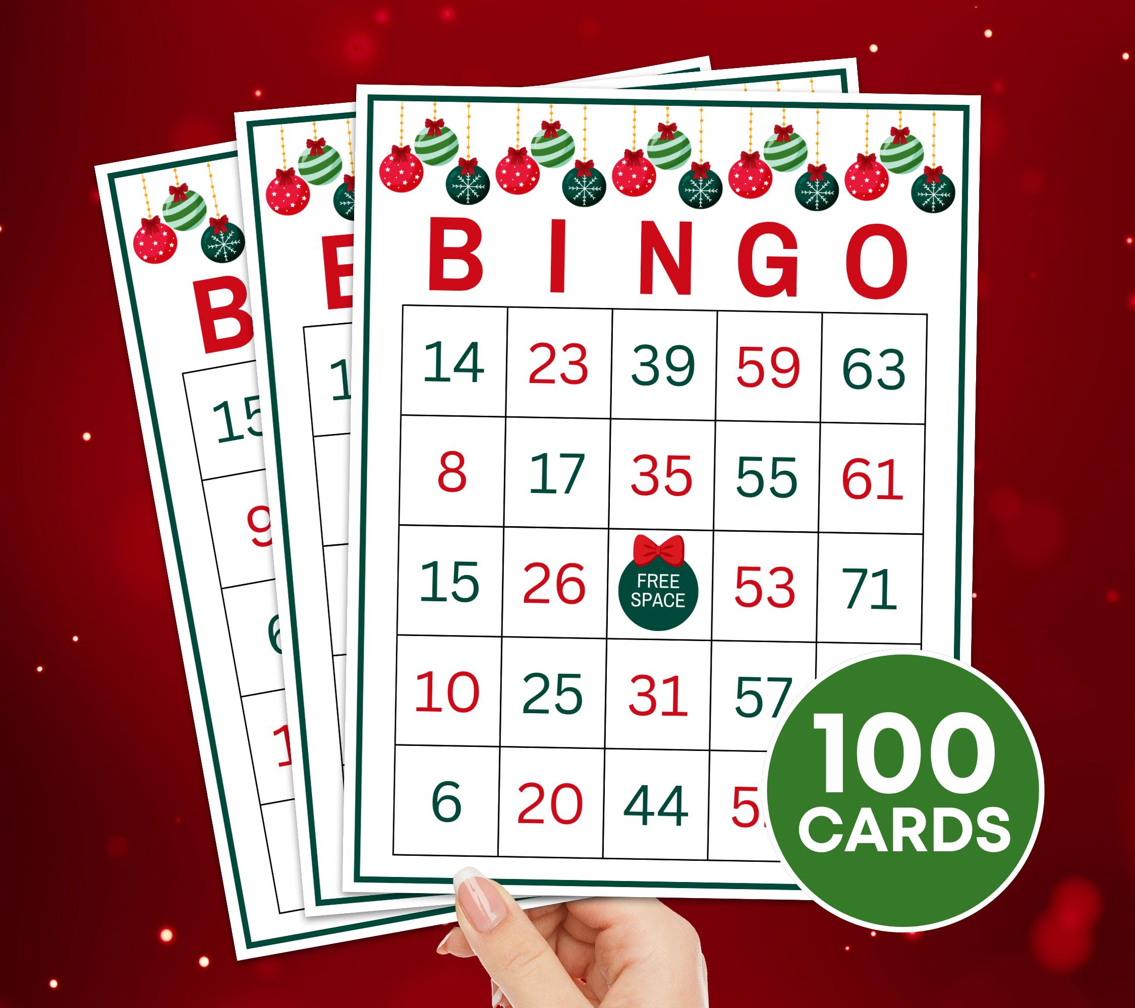 100 Christmas Bingo Card Printable Game,christmas Bingo Board Game for ...