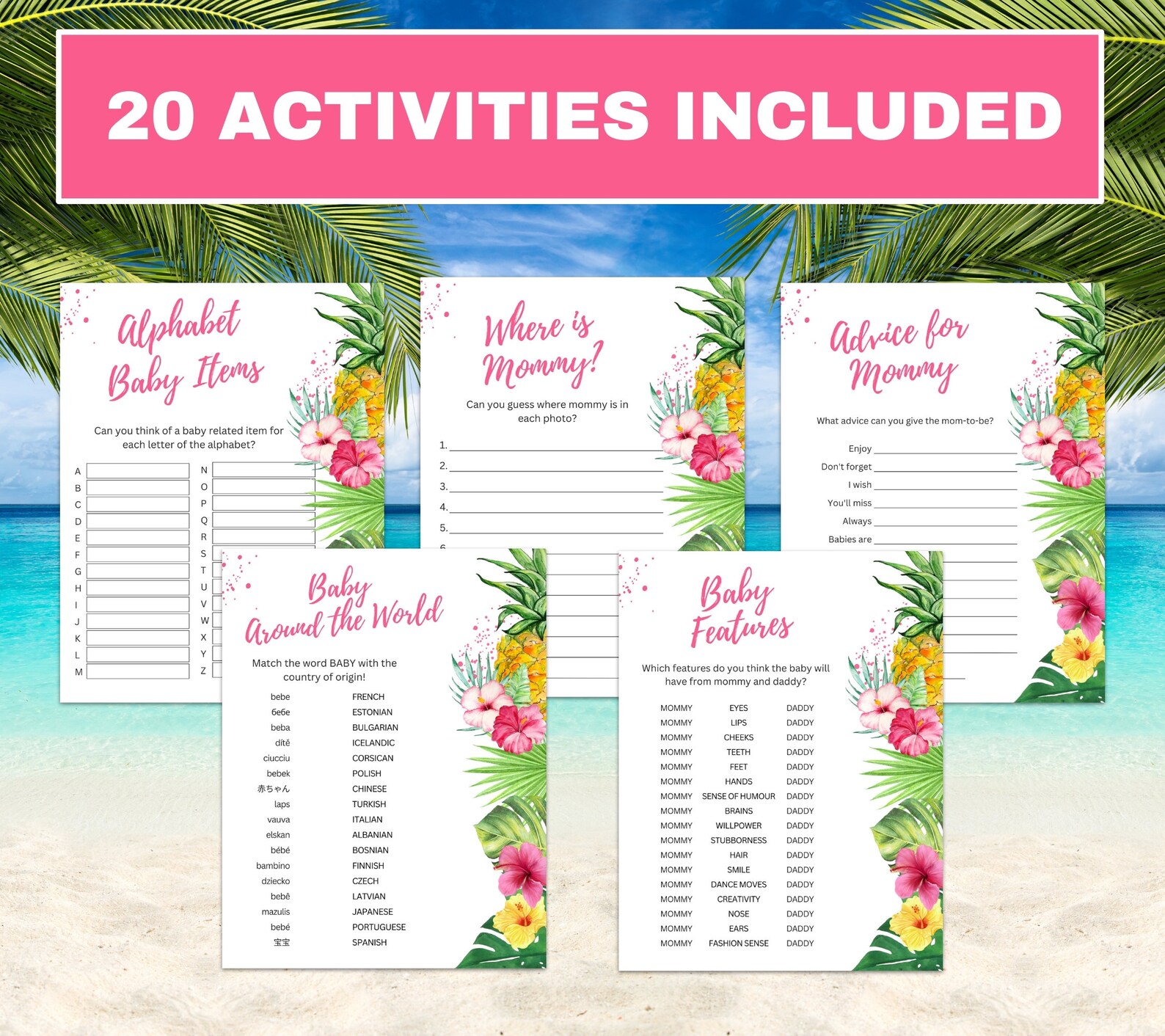 Aloha Baby Shower Games Printable Bundle, Aloha Tropical Baby Shower ...
