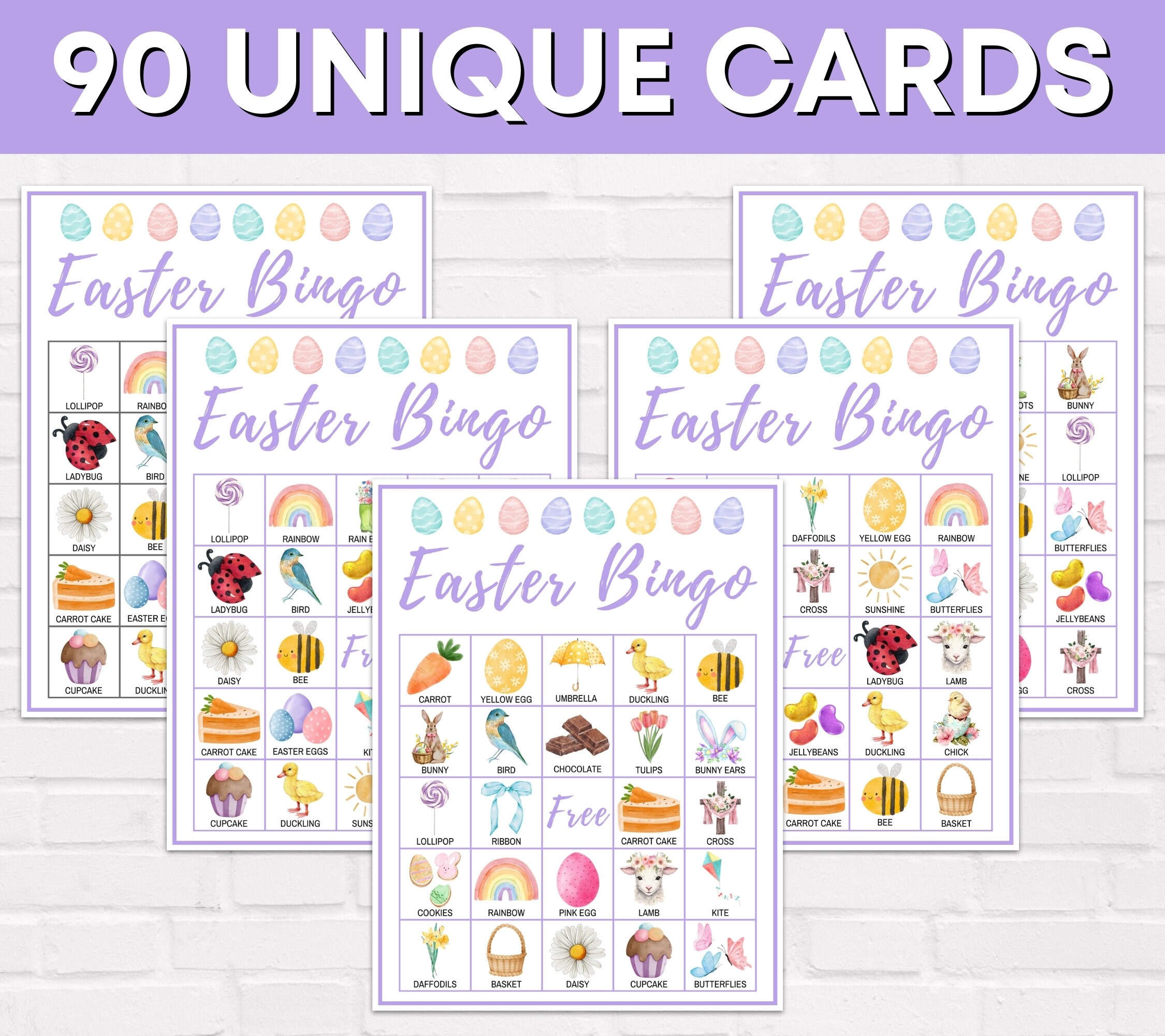 90 Easter Bingo Cards Printable Game, Easter Bingo Boards Activity for ...