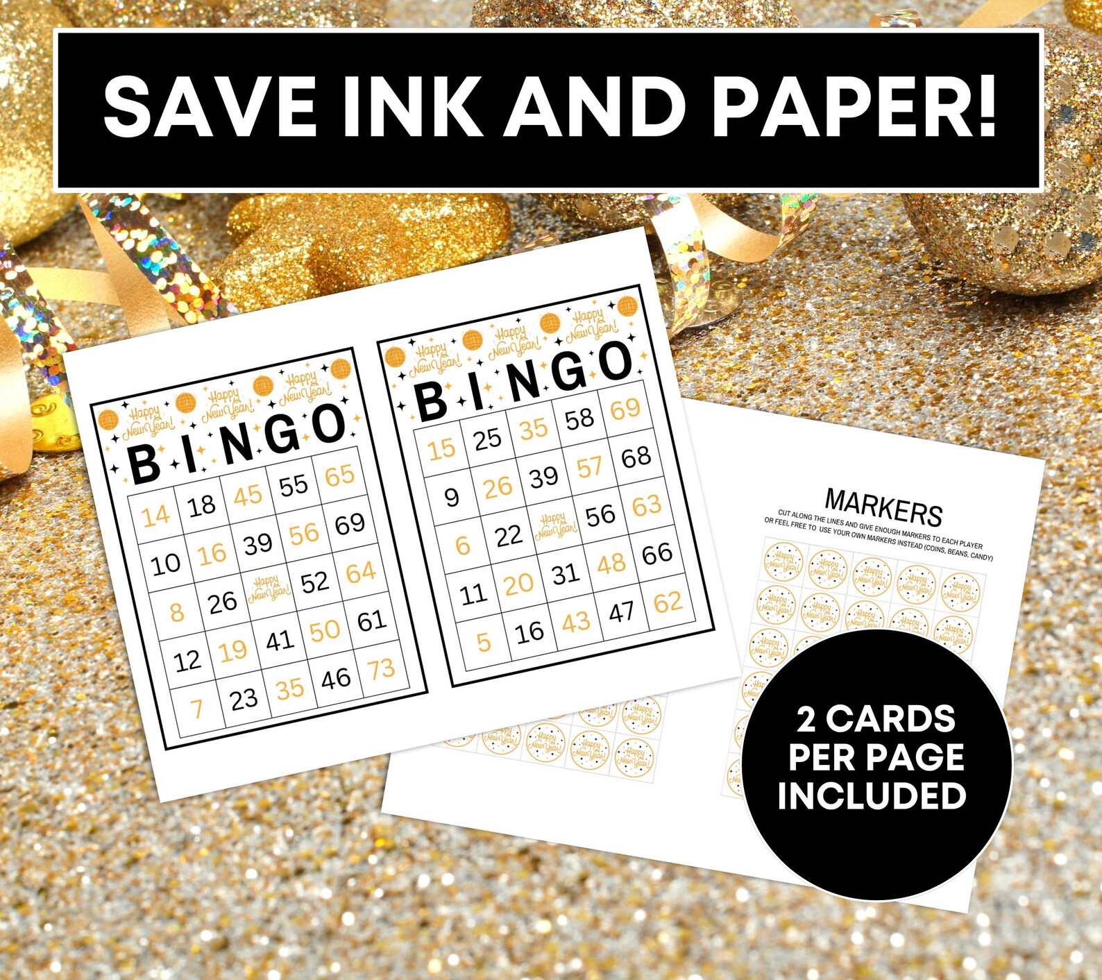 100 New Years Eve Bingo Cards Printable Game, New Years Bingo Party ...