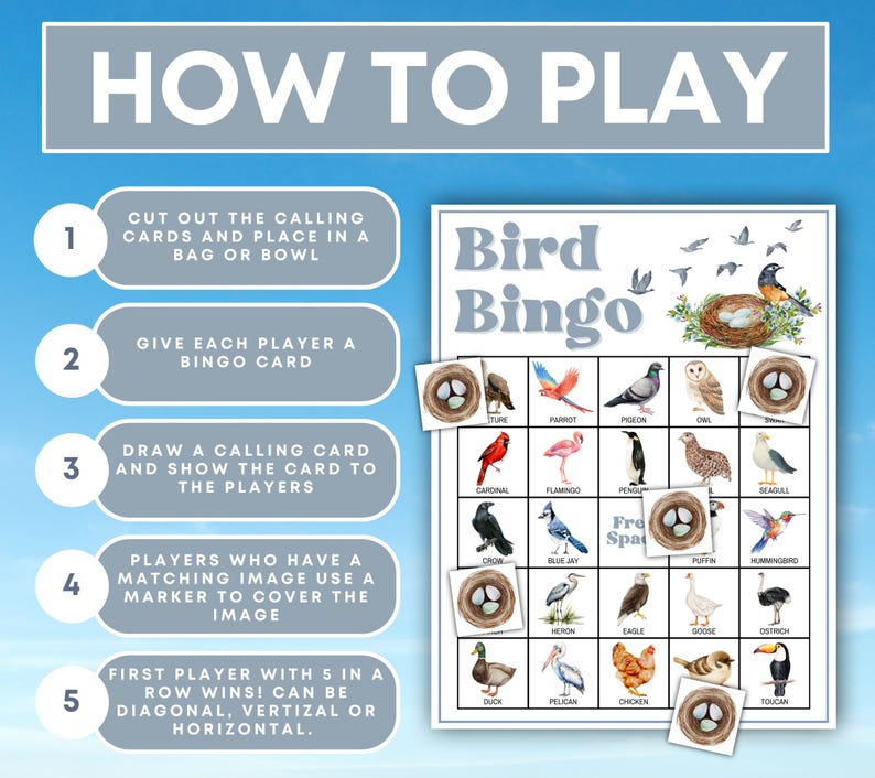30 Bird Bingo Cards Printable Game, Bird Watching Bingo Activity Kids ...