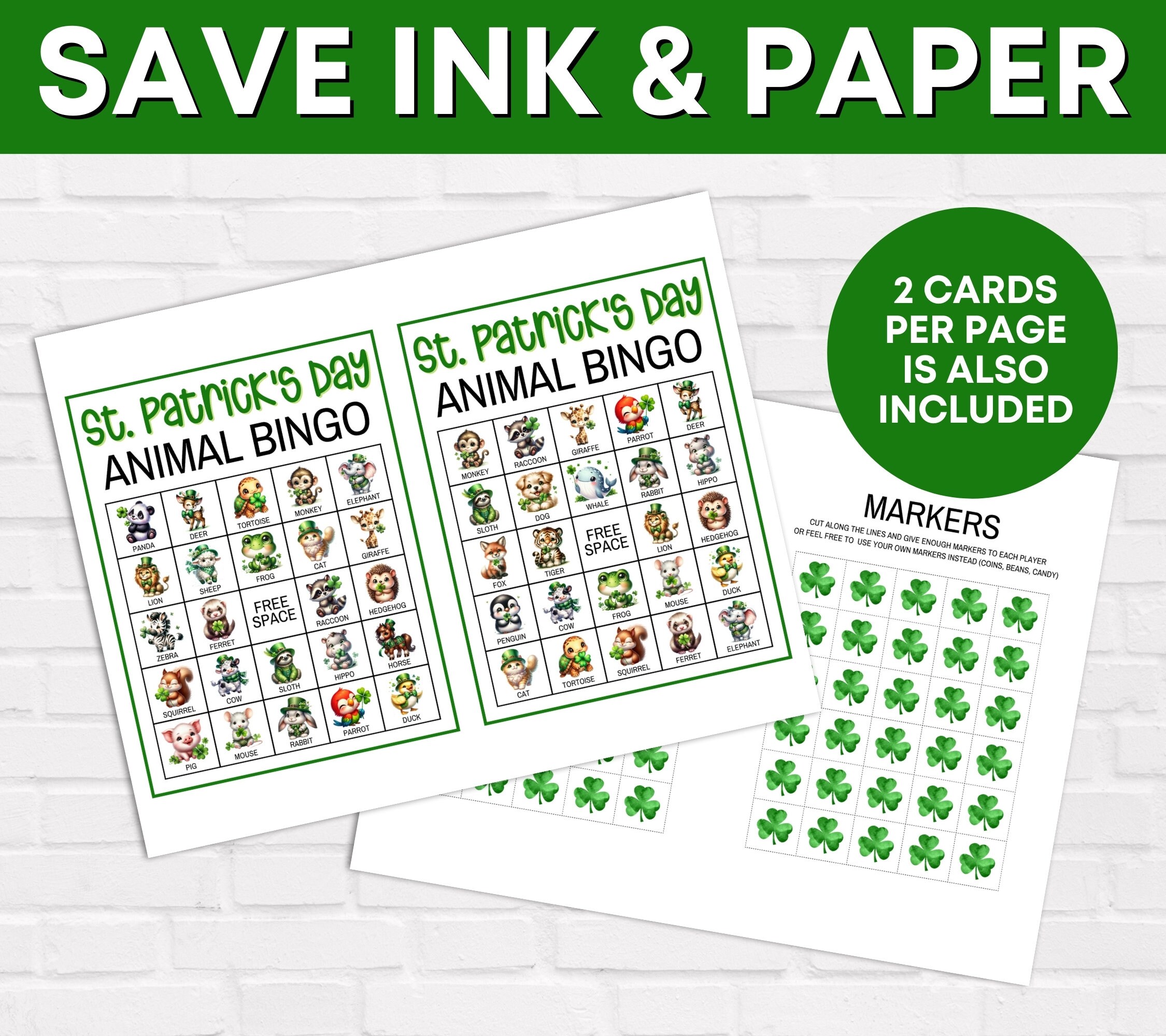 60 St Patricks Day Animal Bingo Cards Game Printable, St Patricks ...