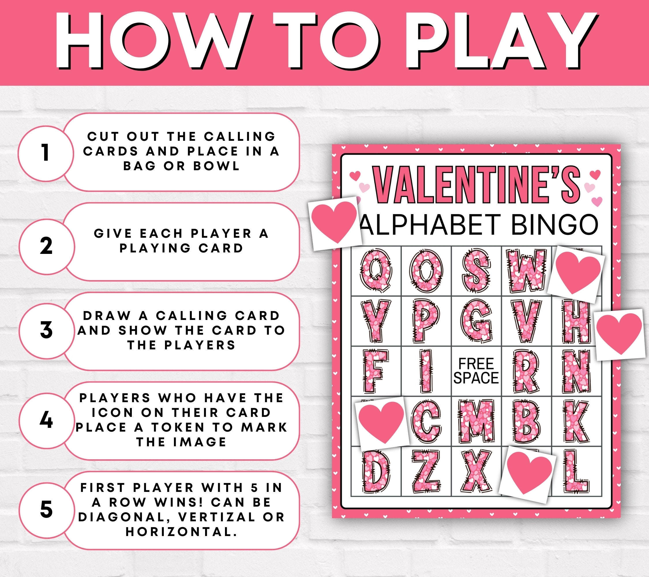 30 Valentines Alphabet Bingo Game Cards Printable, Valentine Classroom ...