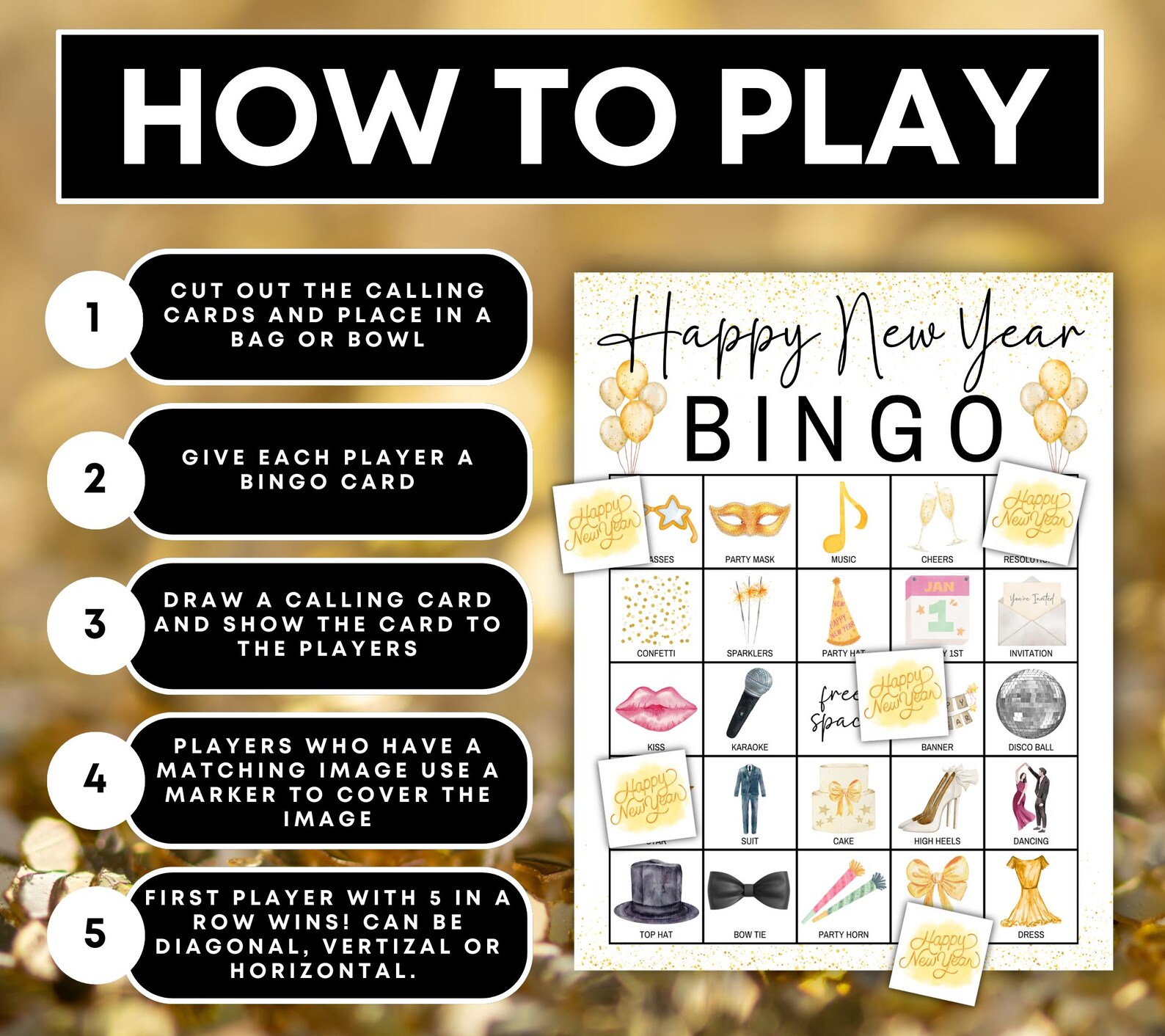 30 New Years Bingo Cards Printable Game, New Years Eve Bingo Boards ...