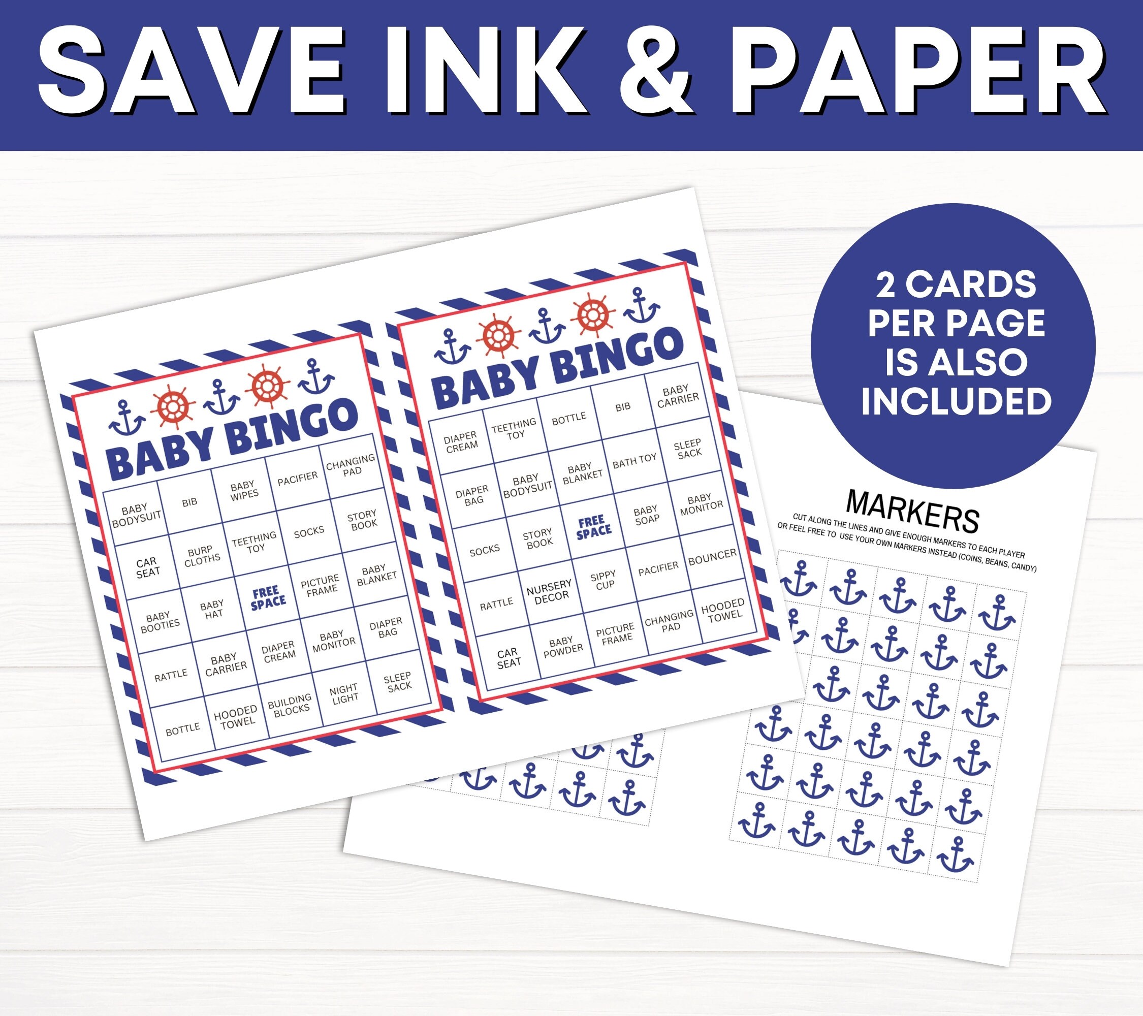 60 Ahoy Nautical Baby Shower Bingo Cards Printable Game, Baby Boy ...