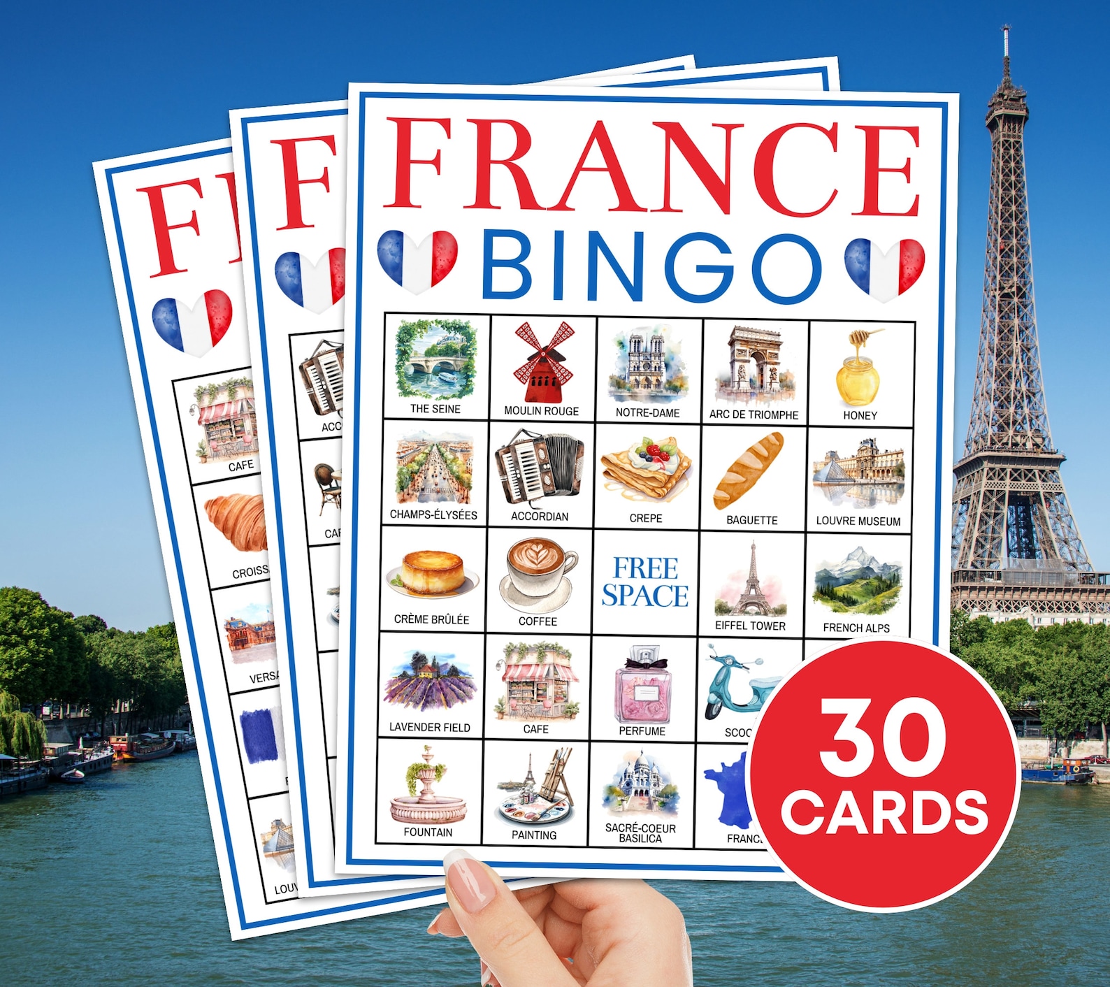 30 France Bingo Cards Printable Game, Paris France Travel Bingo Boards ...