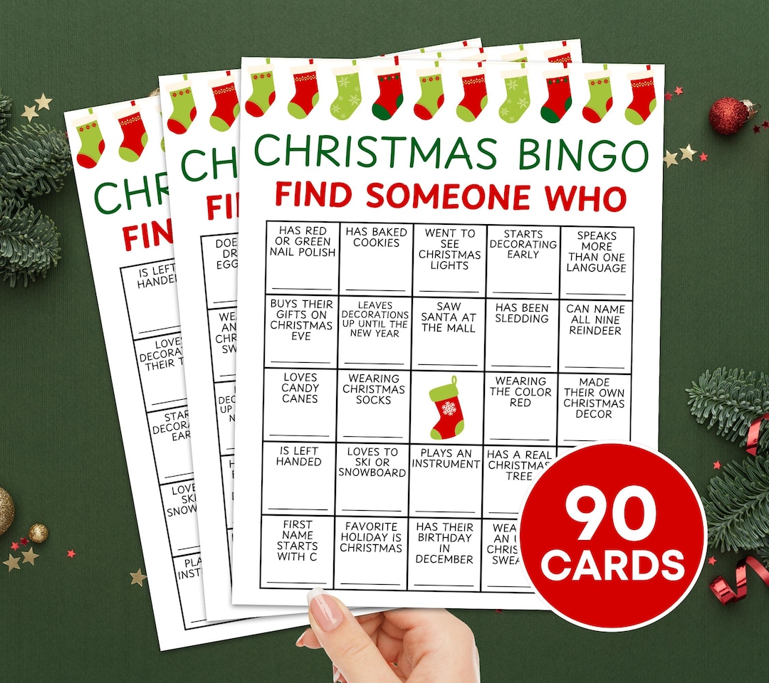 90 Christmas Mingle Bingo Cards Printable Game,christmas Holiday Find ...